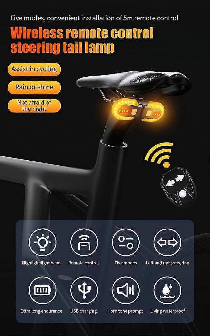 USB LED Bicycle Bike Indicator Rear Turn Signal Light Wireless Remote ...