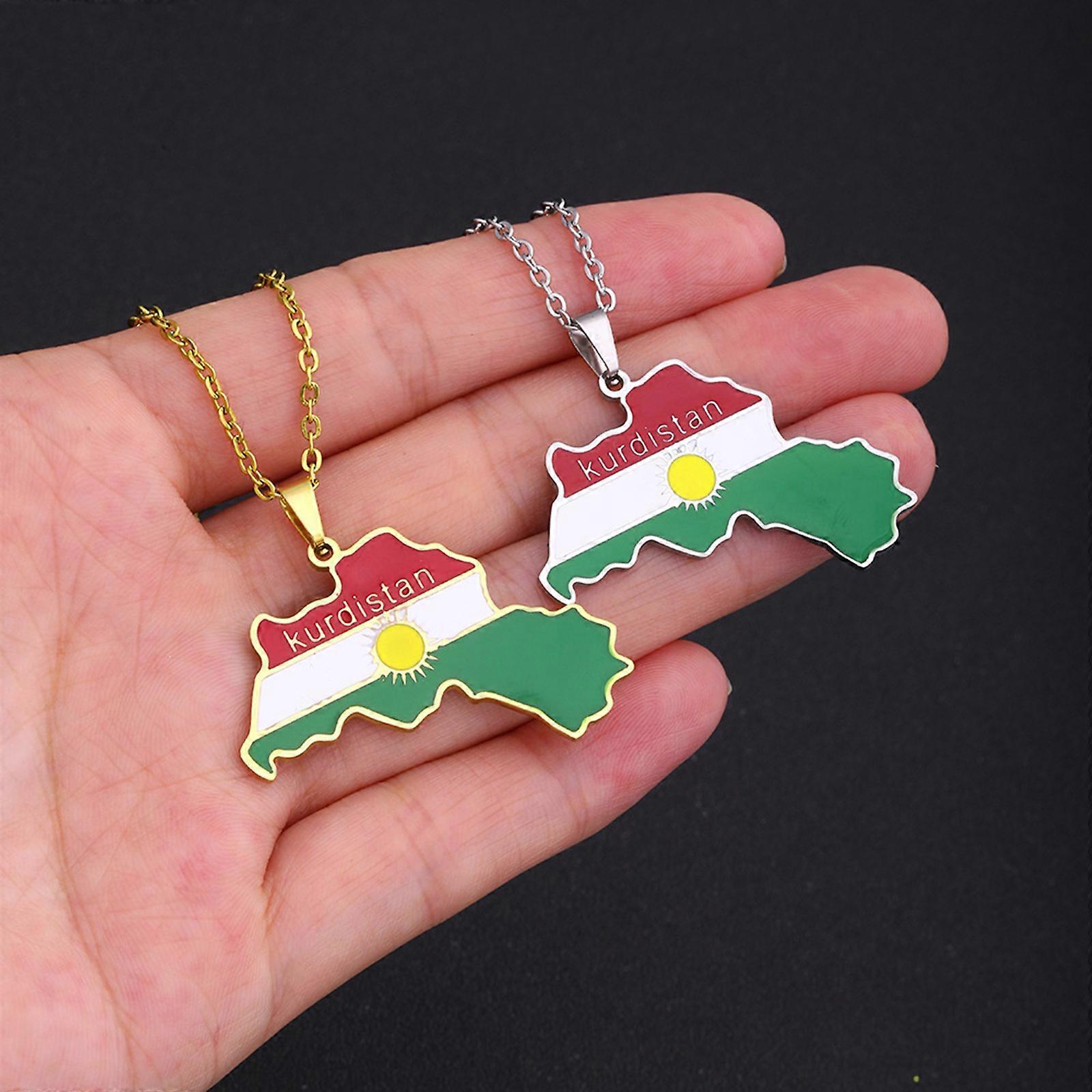 Stainless Steel Kurdistan Map Pendant Necklaces Chain Kurdish Flag Map ...