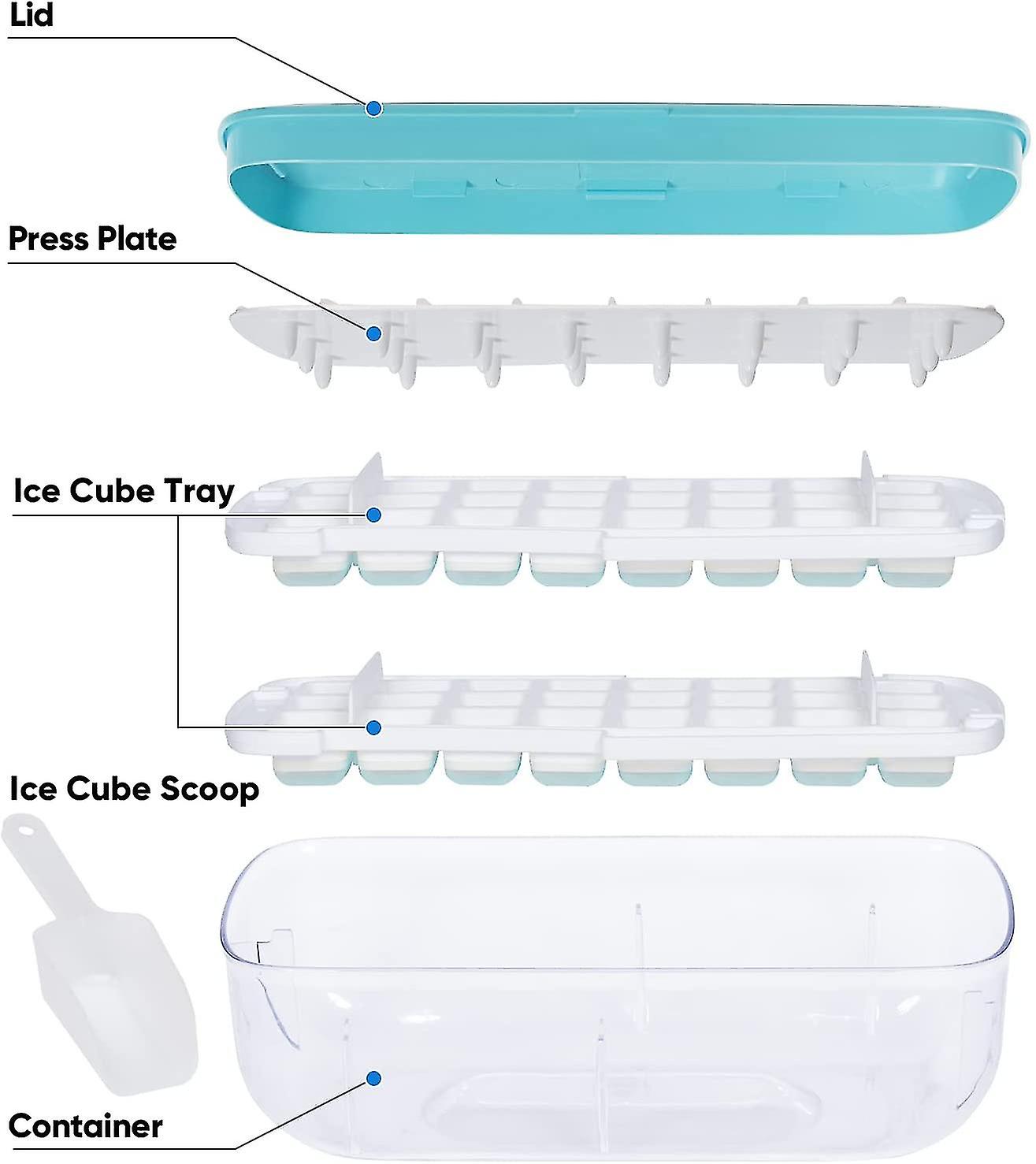 Silicone Ice Cube Tray With Lid And Bin, 48 Grids Press Type Ice Cube ...