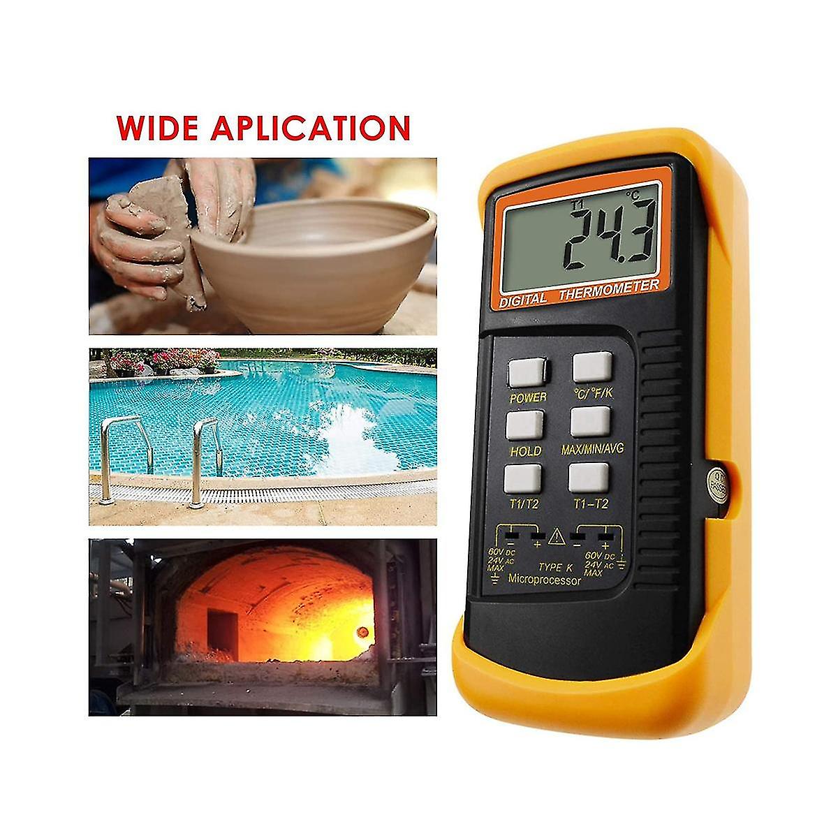 Digital K-type Thermocouple Thermometer (-50-1300c) With Dual Channels ...