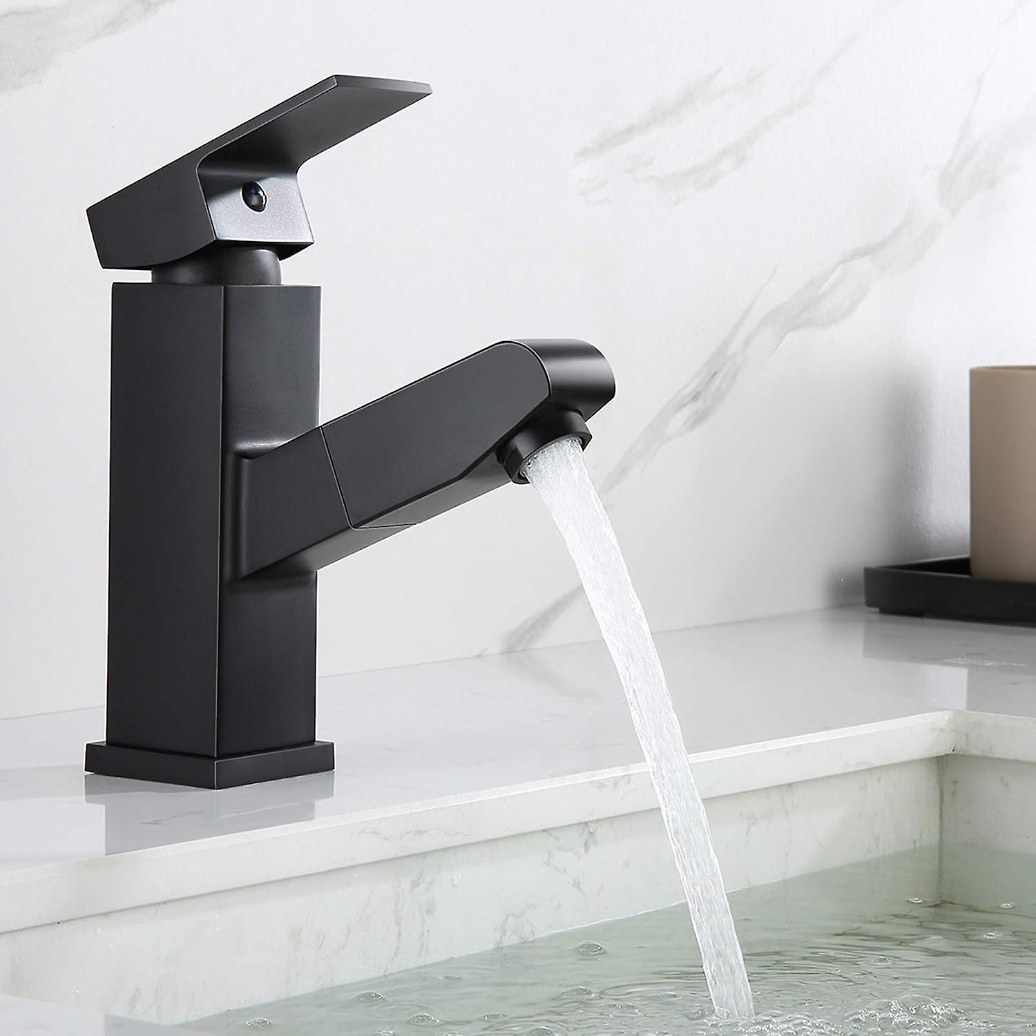 Single lever basin mixer tap with pull-out spray, black bathroom mixer ...