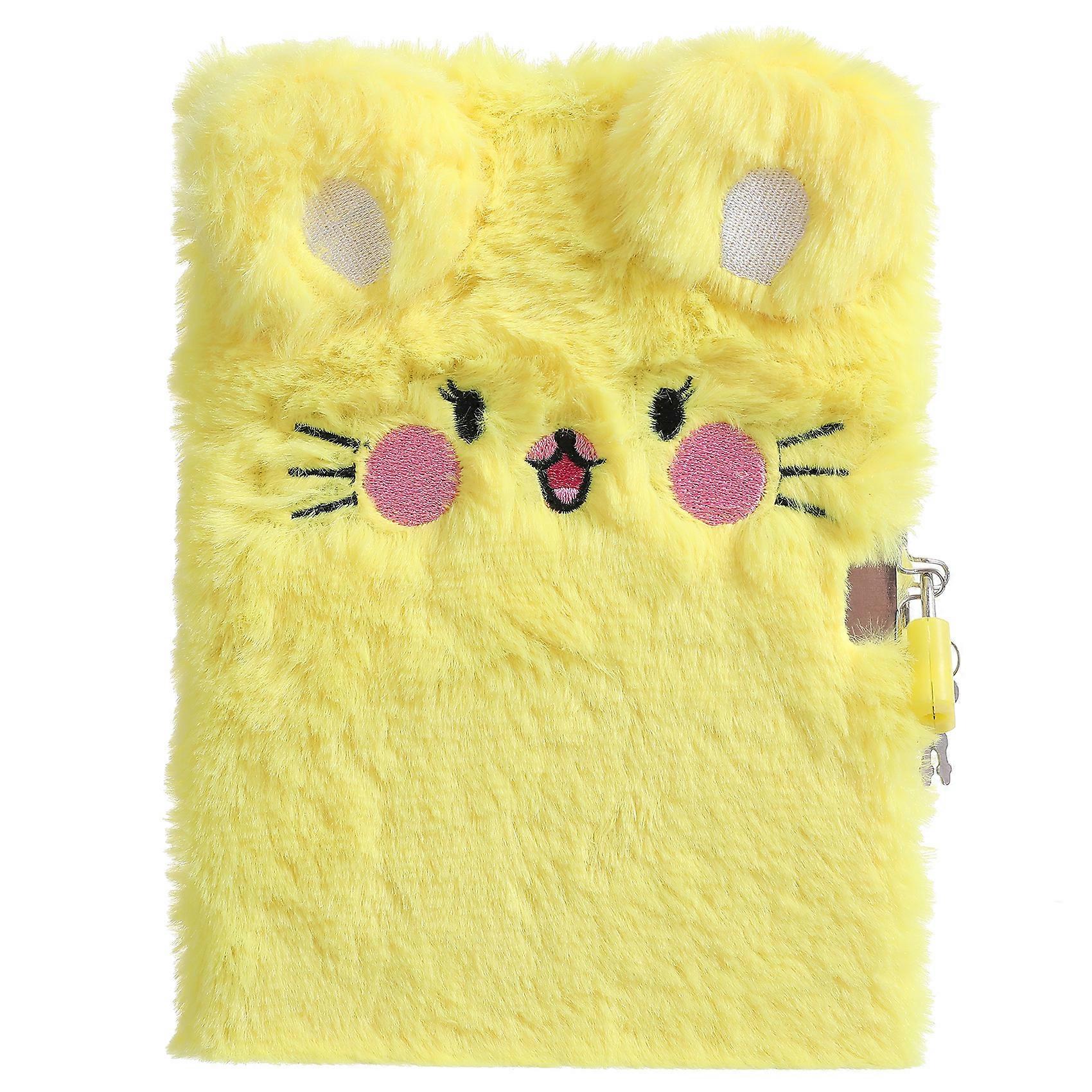 Cute Cat Face Plush Diary with Lock and Key, A5 Lined Hardcover Secret ...