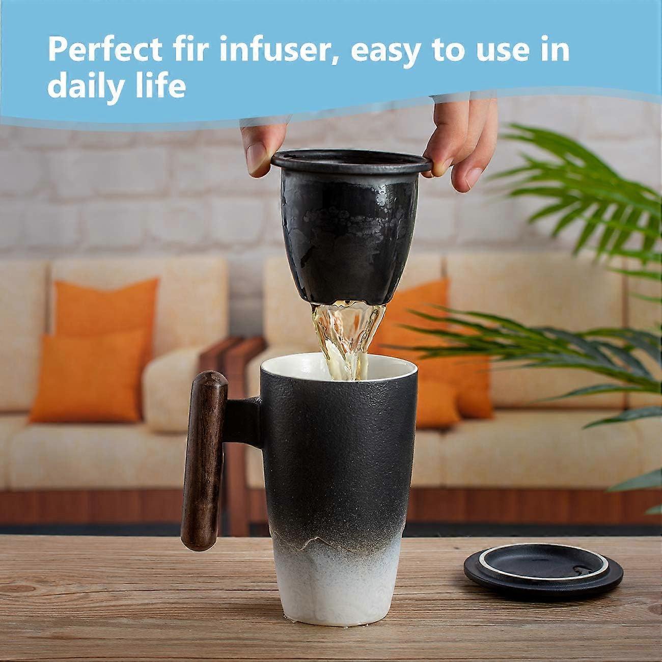 Tea Cup with Lid, Porcelain Tea Mug with Stainless Steel Infuser ...