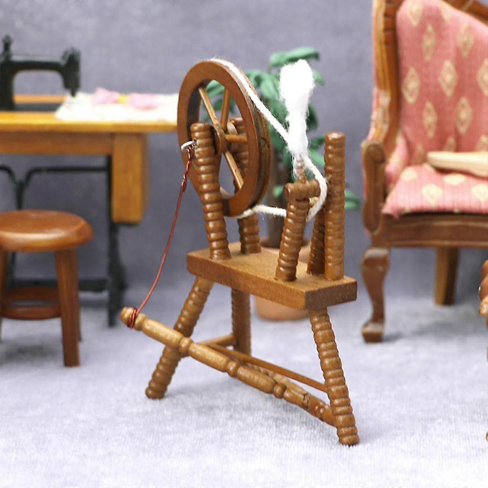 1: 12 Wood Spinning Wheel Diy Mini Hand Reeling Machine Model Wooden ...