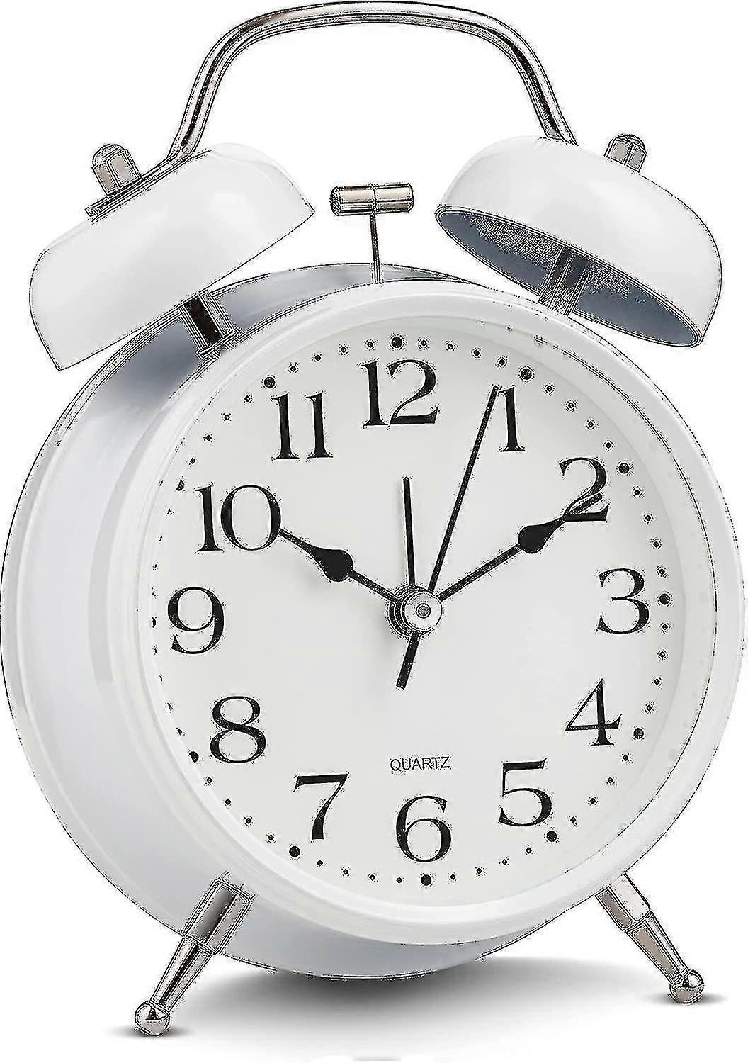 Analog Alarm Clock Extra Loud Twin Bells Retro White Silent Non-ticking ...