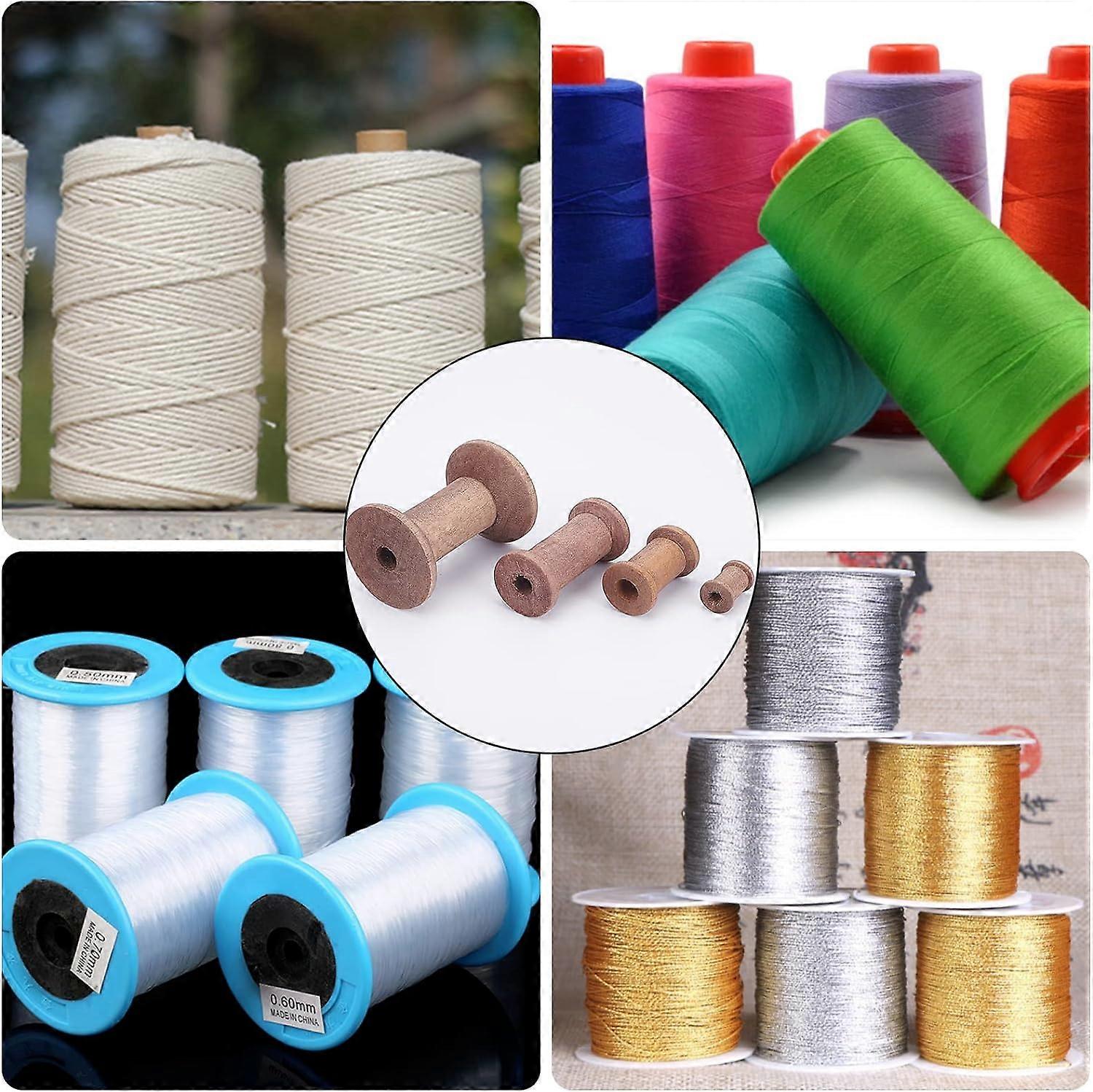 40pcs Wooden Empty Spools 4 Size Thread Spools Tan Wire Weaving Bobbins ...