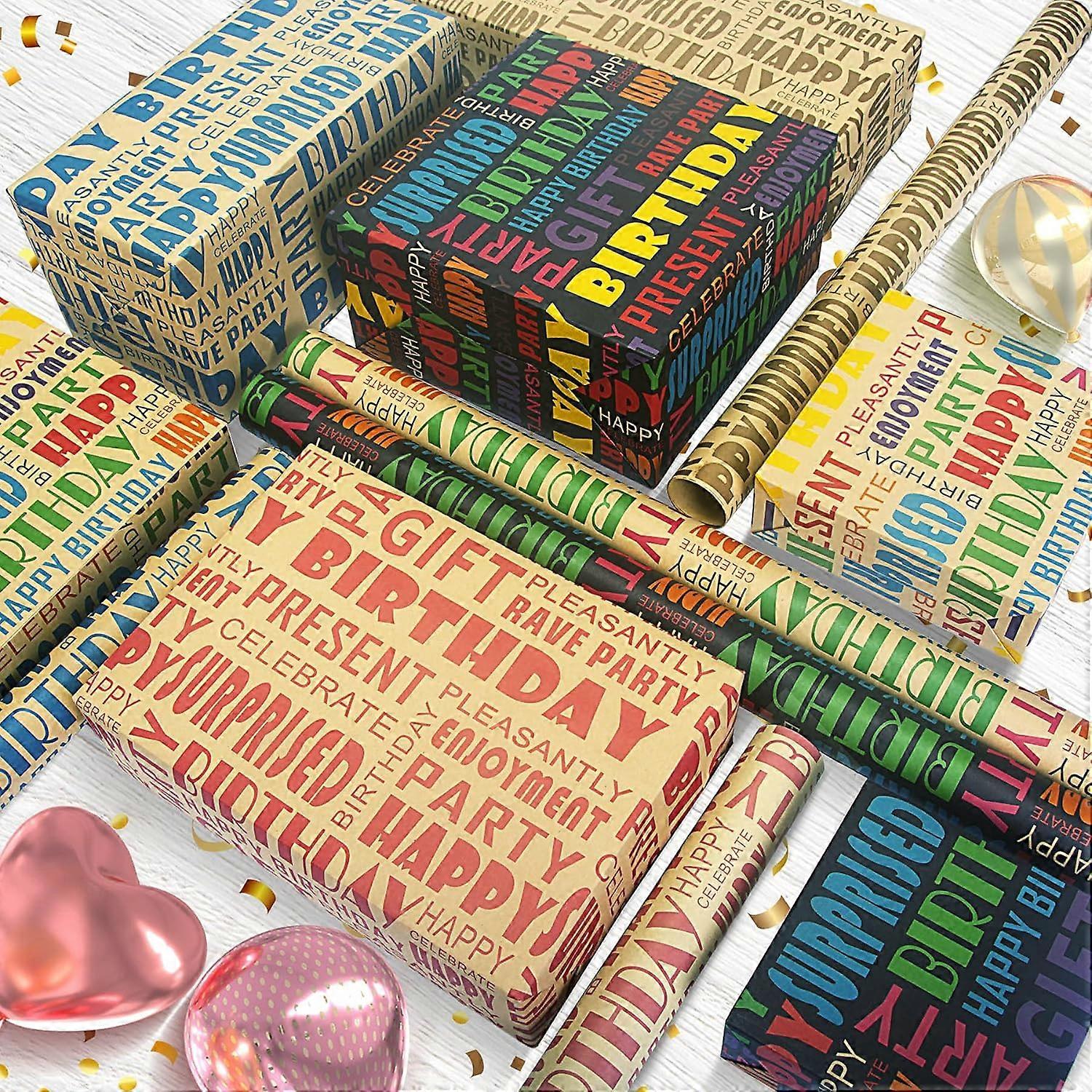 Kraft Gift Wrapping Paper, Birthday Wrapping Paper, Retro Gift Wrapping ...