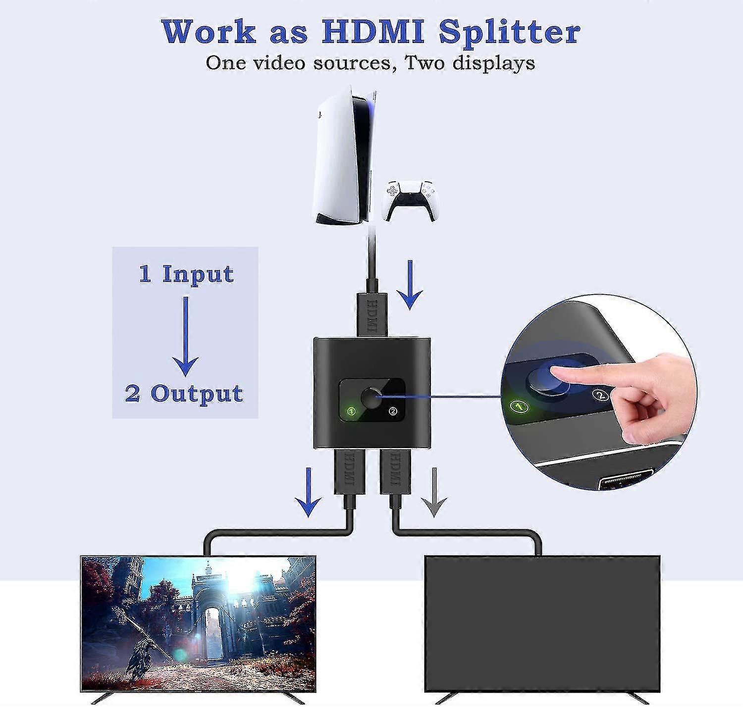 Hdmi Switch Hdmi Splitter, Aluminum Bidirectional Hdmi Switch 2 In1 | Fruugo FI