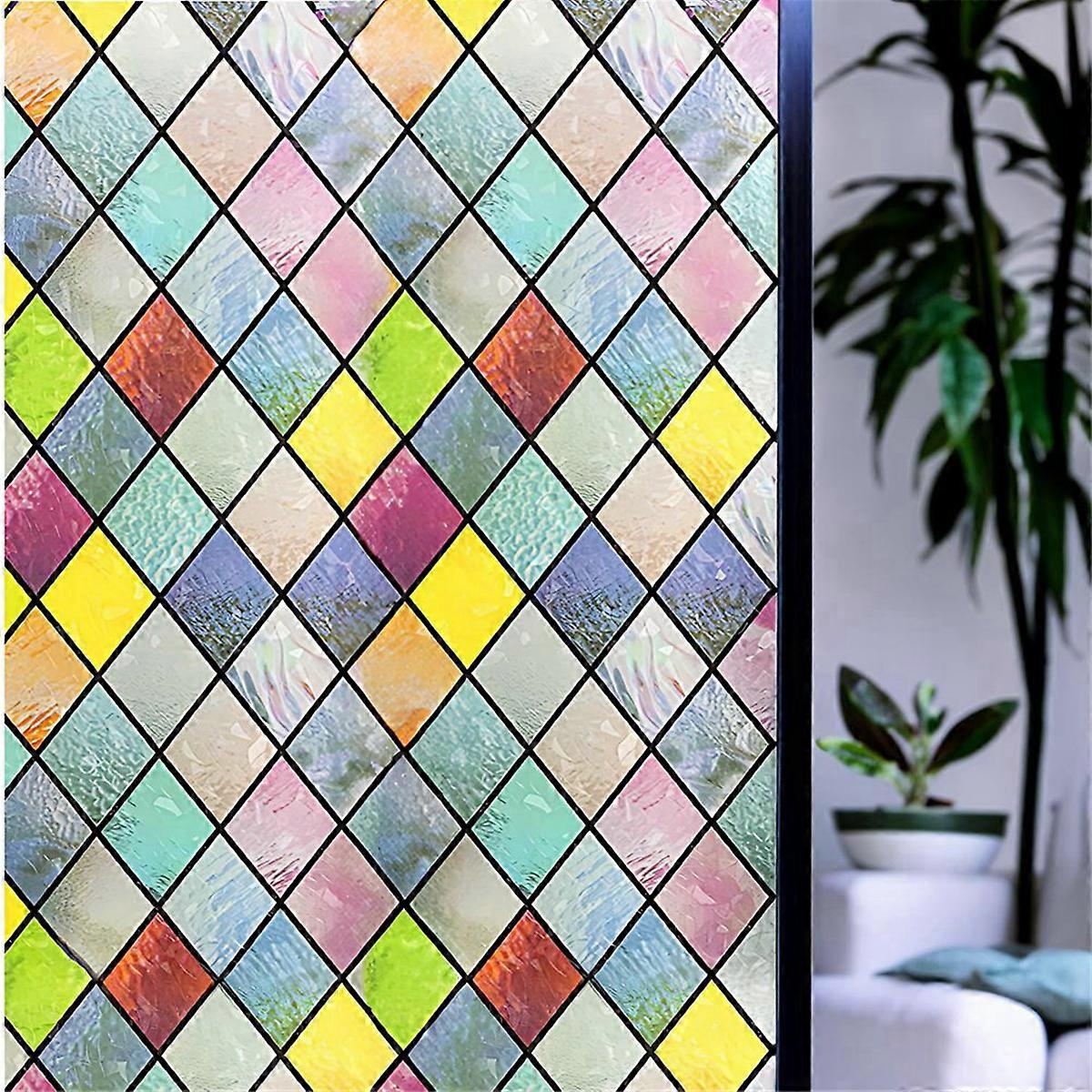 Privacy Window Film, Stained Glass Rainbow Window Tint, Glue Free 3D ...