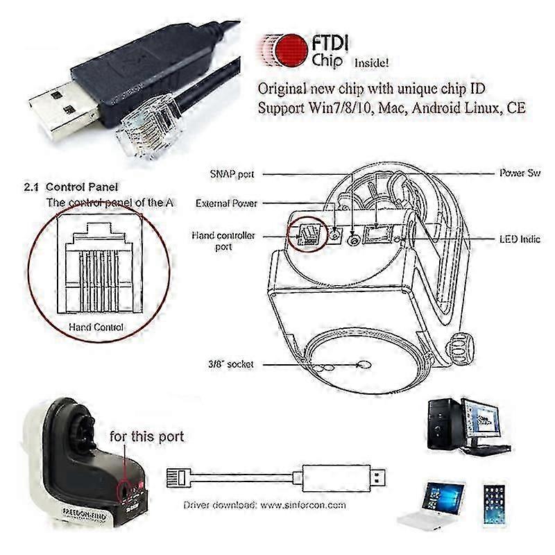 Usb To Rj11 Rj12 6p4c Adapter Serial Control Cable Eqmod Cable,1.8m ...