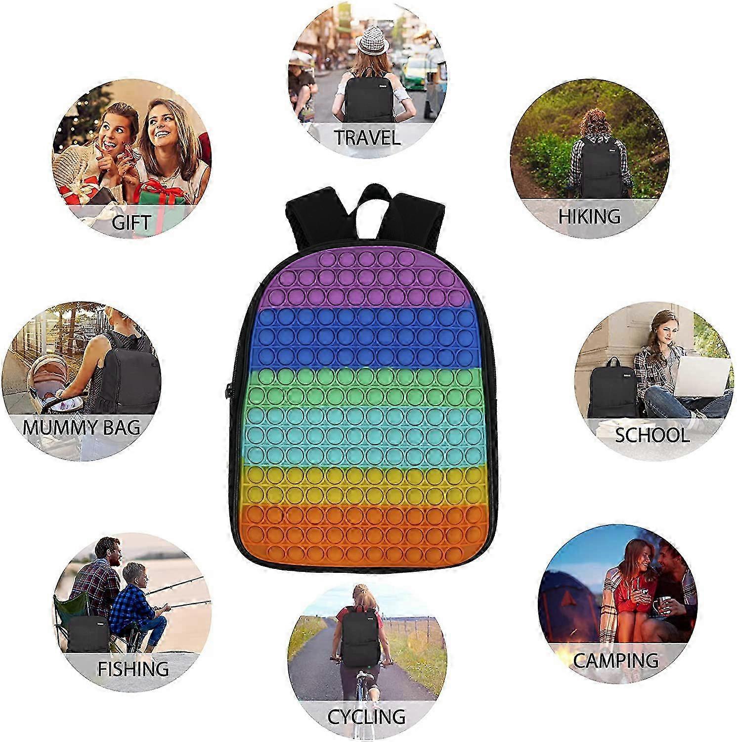 25-26 POP It Backpack Anime real Rainbow Color Push Bubble Teenager ...