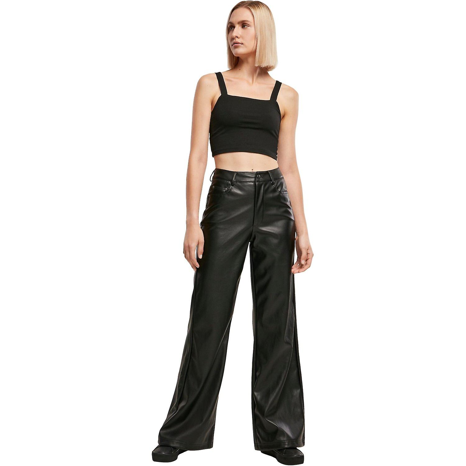 Urban Classics Ladies - Wide Leg Synthetic Leather Pants black | Fruugo UK
