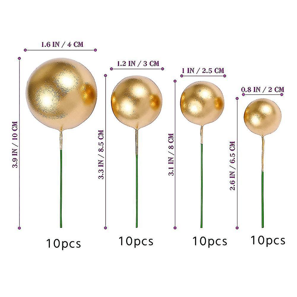 40 Pcs Cake Toppers Mini Gold Ball Cupcake Toppers Cake Decorations for ...