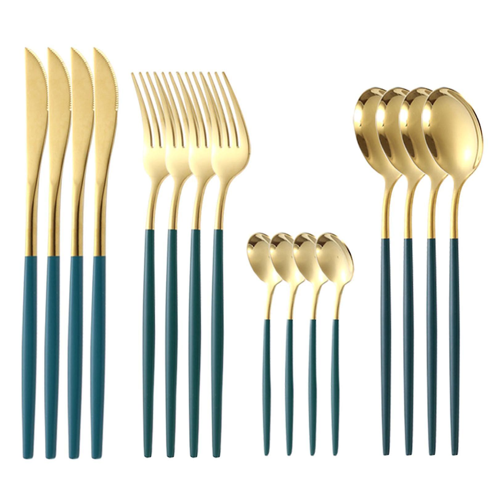 Matte Gold Silverware Set With Steak Knives,stainless Steel Gold ...