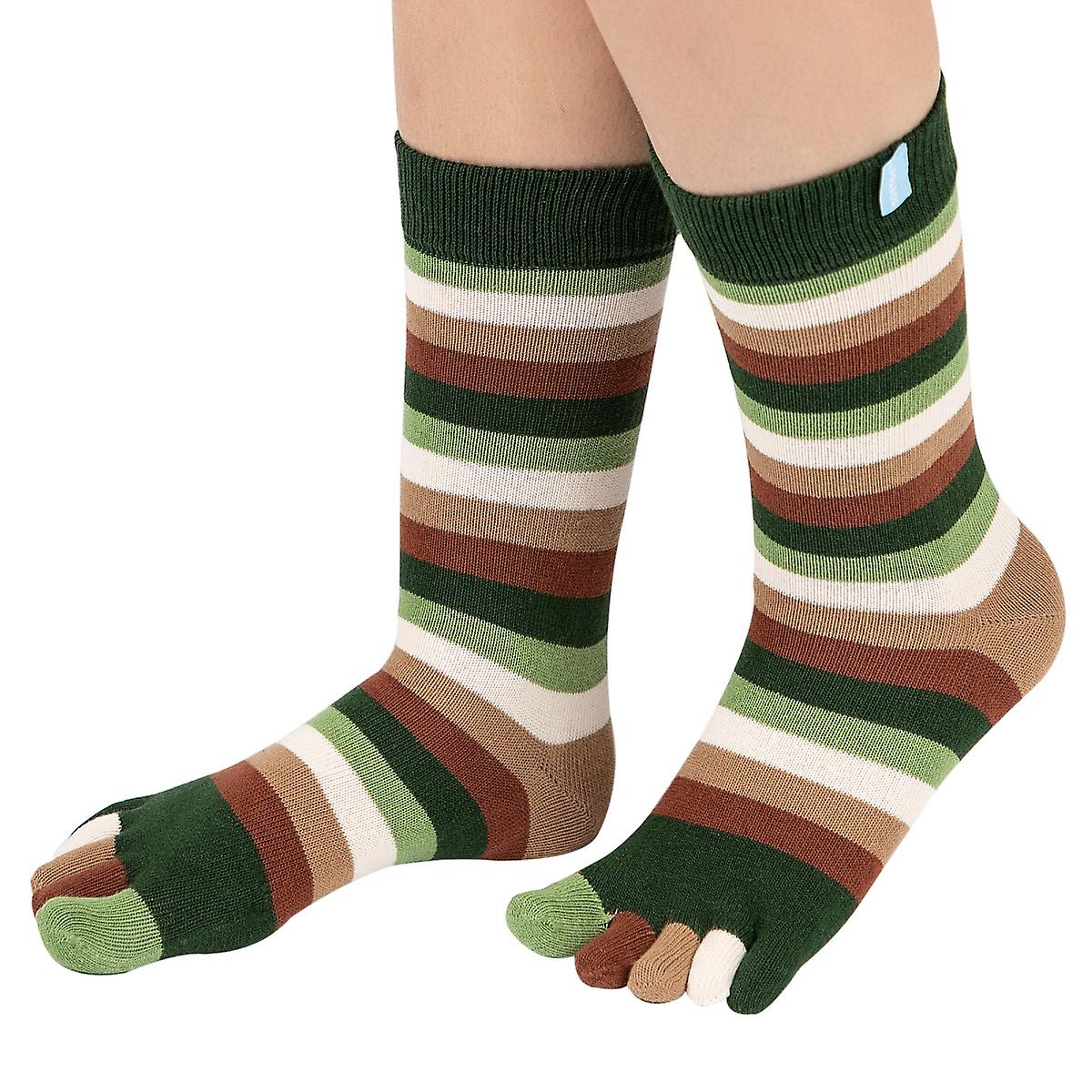 TOETOE Essential Everyday Unisex Mid-Calf Stripy Cotton Toe Socks ...