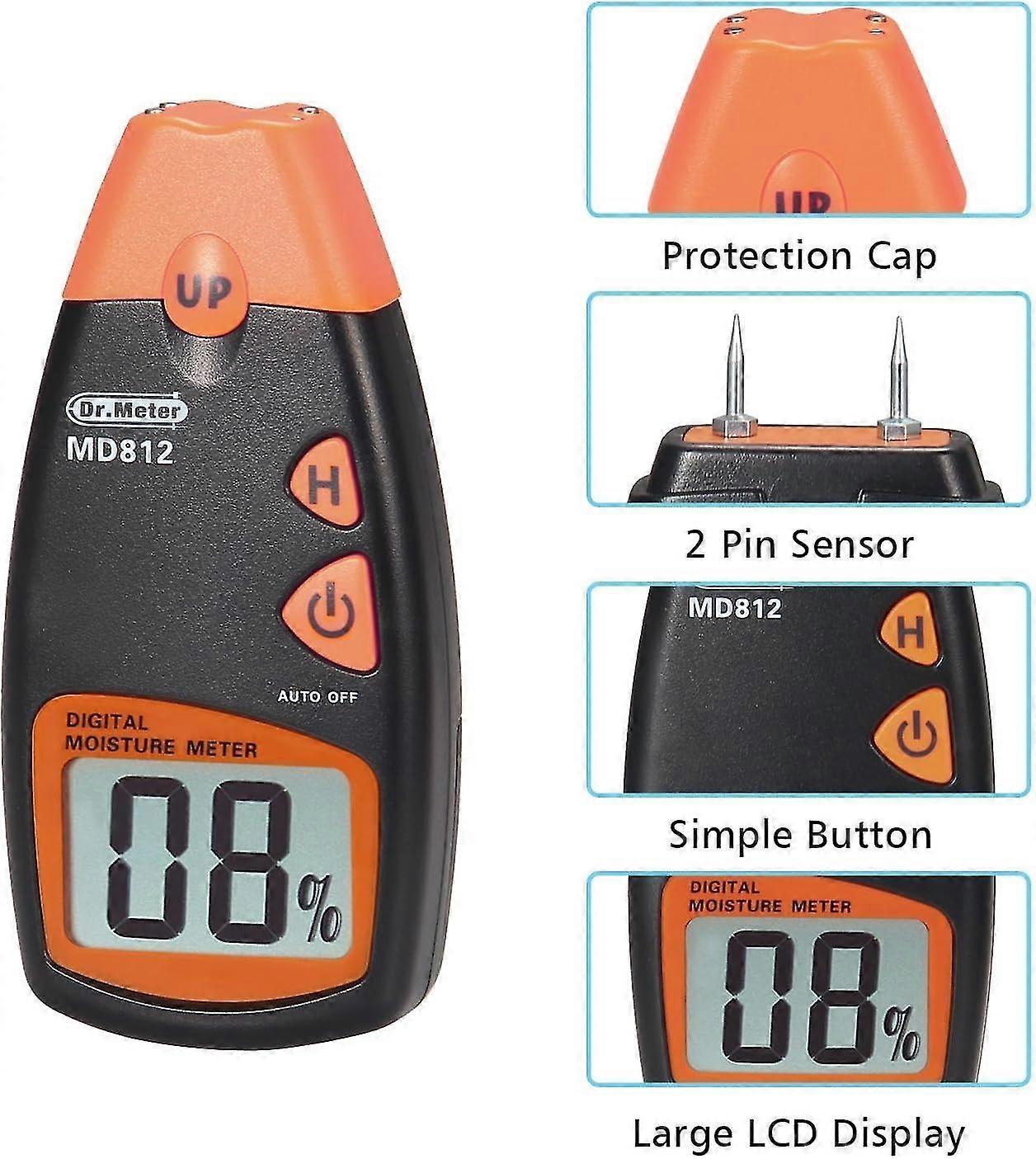 Digital Wood Moisture Meter, Handheld 2-Pin Moisture Tester, HD Digital ...