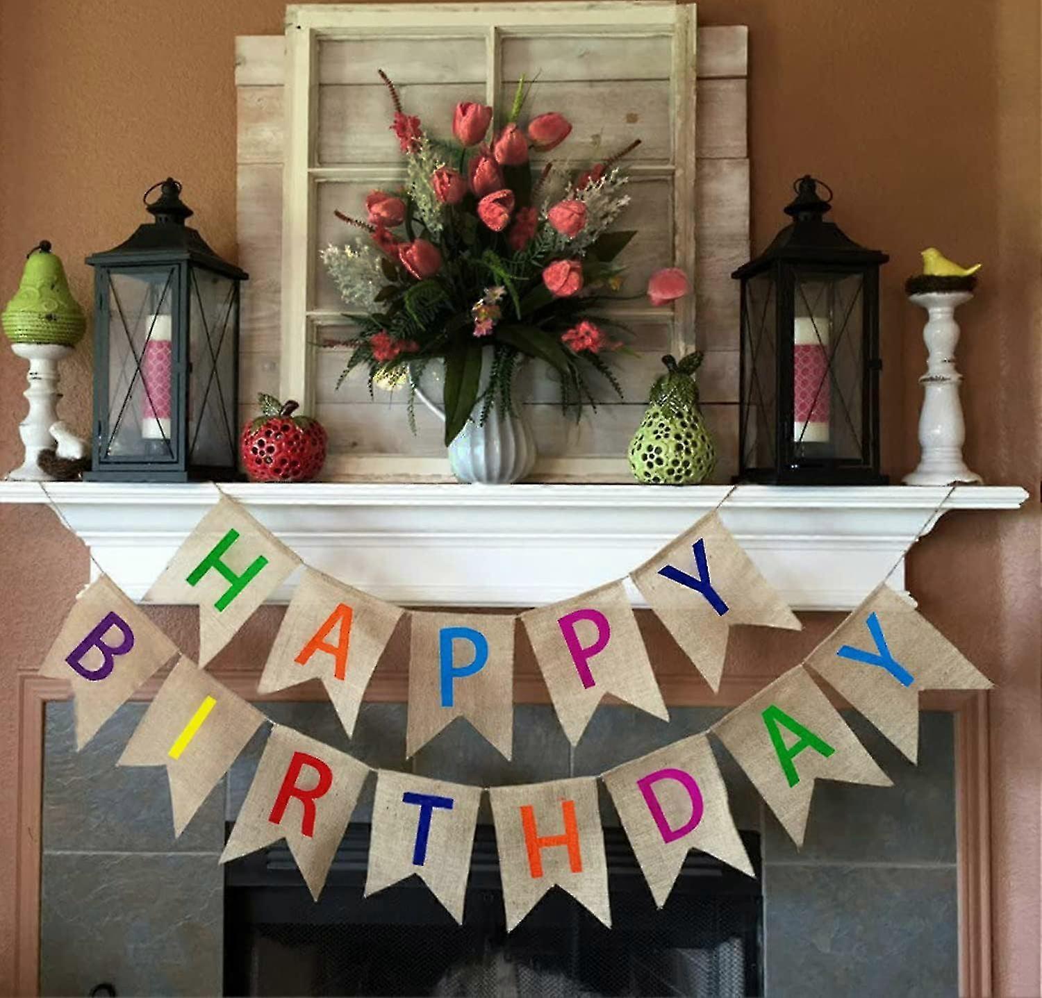 Happy Birthday Burlap Banner Colorful Bunting Banner Garland Flags for ...