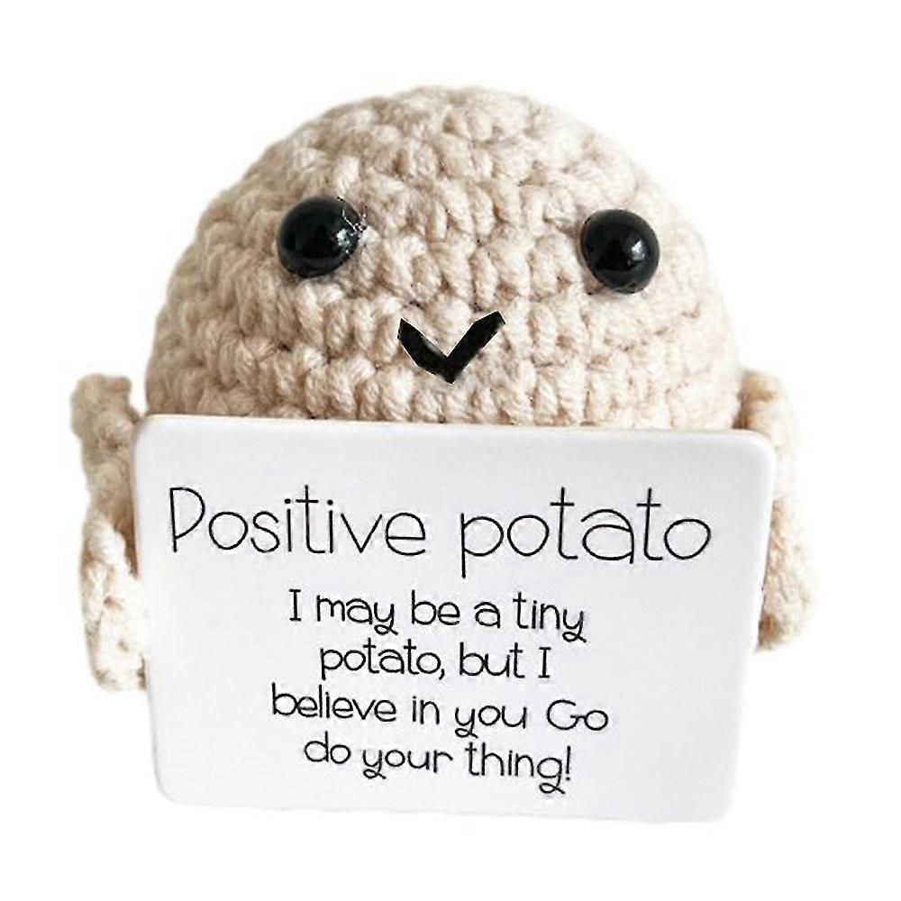 Rolig positiv potatis söt bajs, stickad potatisleksak med positivt kort ...