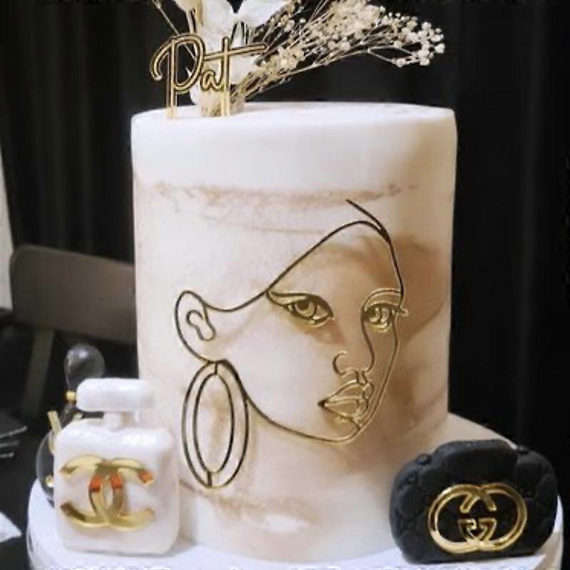 Abstract Minimalist Line Acrylic Birthday Gold Cake Topper Mnimalist ...