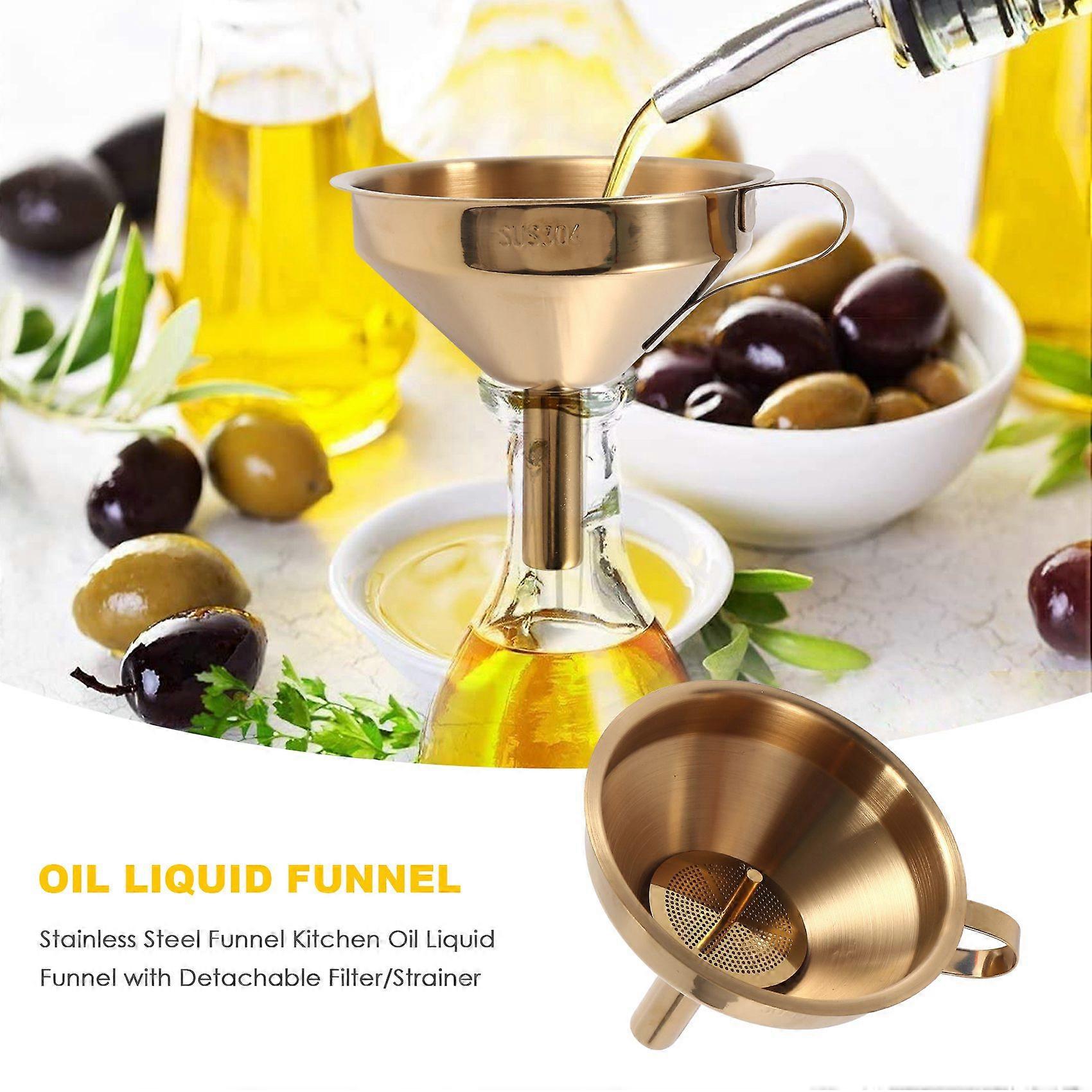 Stainless Steel Funnel Kitchen Oil Liquid Funnel with Detachable Filter ...