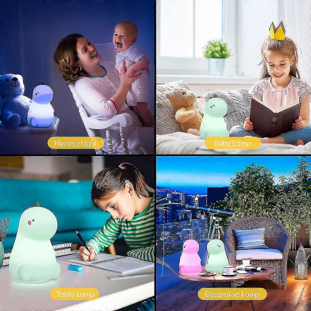 Dinosaur Night Light Cute Color Changing Silicone Baby Nursery Night ...