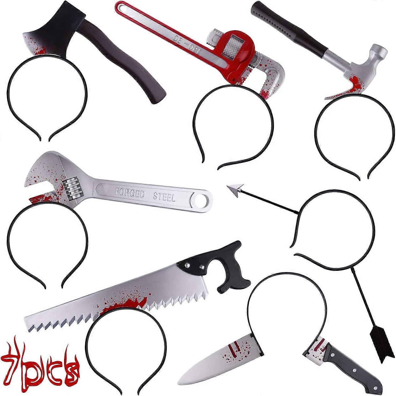 7 Pcs Halloween Horror Hair Bands Zombie Headbands Cleaver Axe Scissor ...
