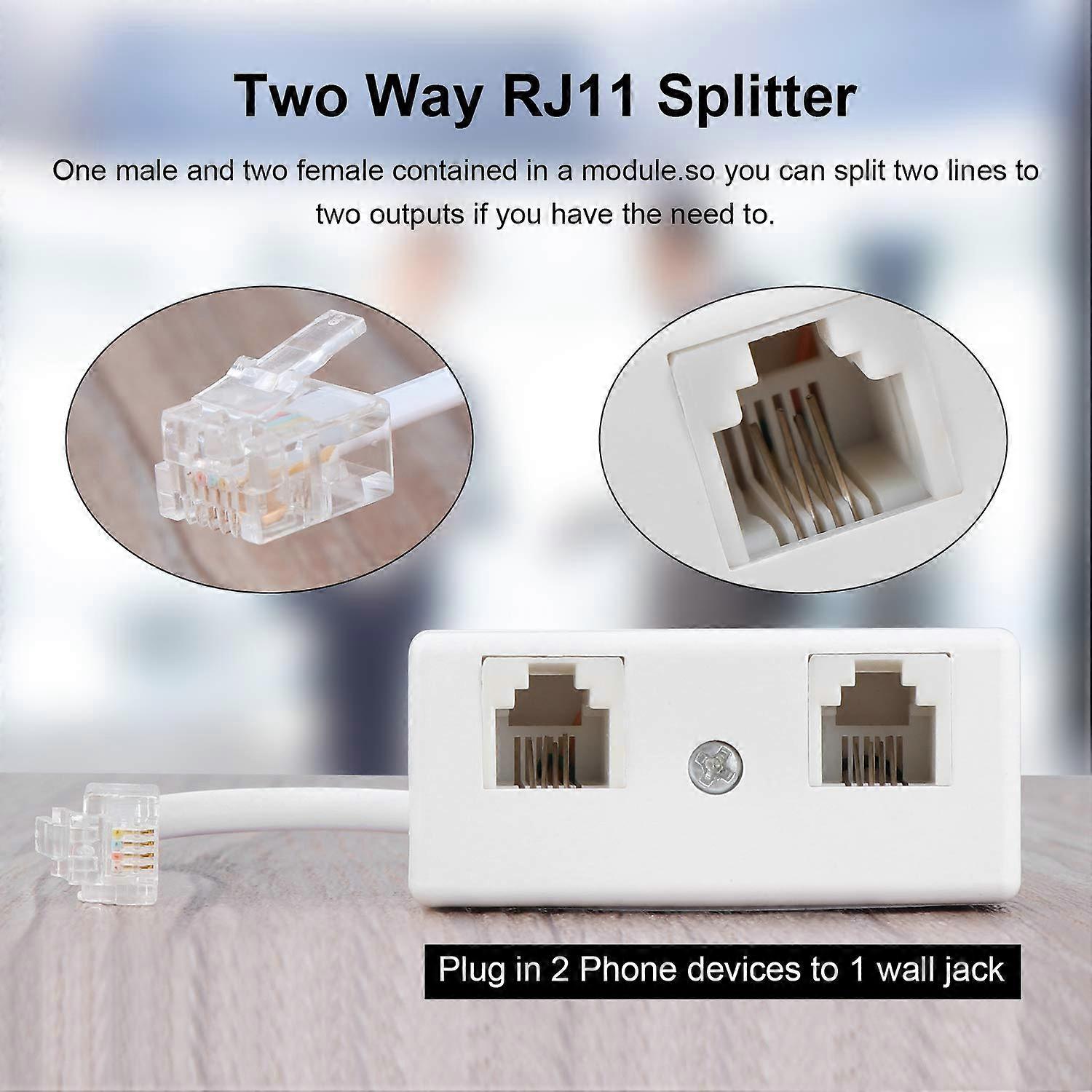 Two Way Telephone Splitters, RJ11 6P4C Cable Telephone Wall Adapter and ...