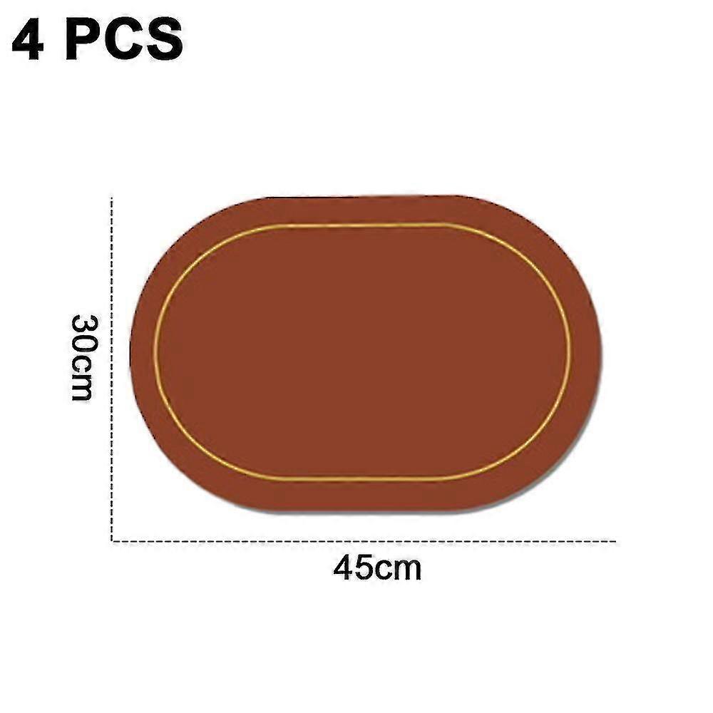 Faux Leather Plmats Set Of 4 - Double-sided Color Oval Design Dining ...