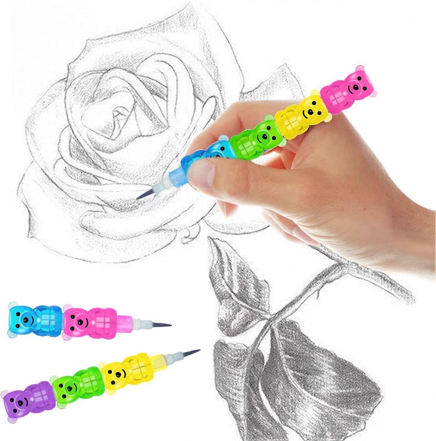 30Pcs Stackable Plastic Pencils,Kids Bear Shaped Stacking Pencil,5 in 1 ...