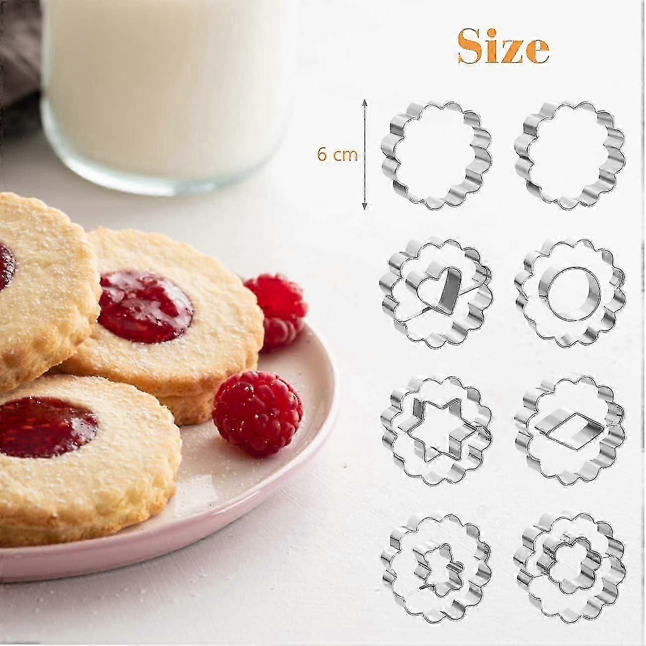 8-Pack Mini Linzer Cookie Cutters, Festive Biscuit Molds for Christmas ...