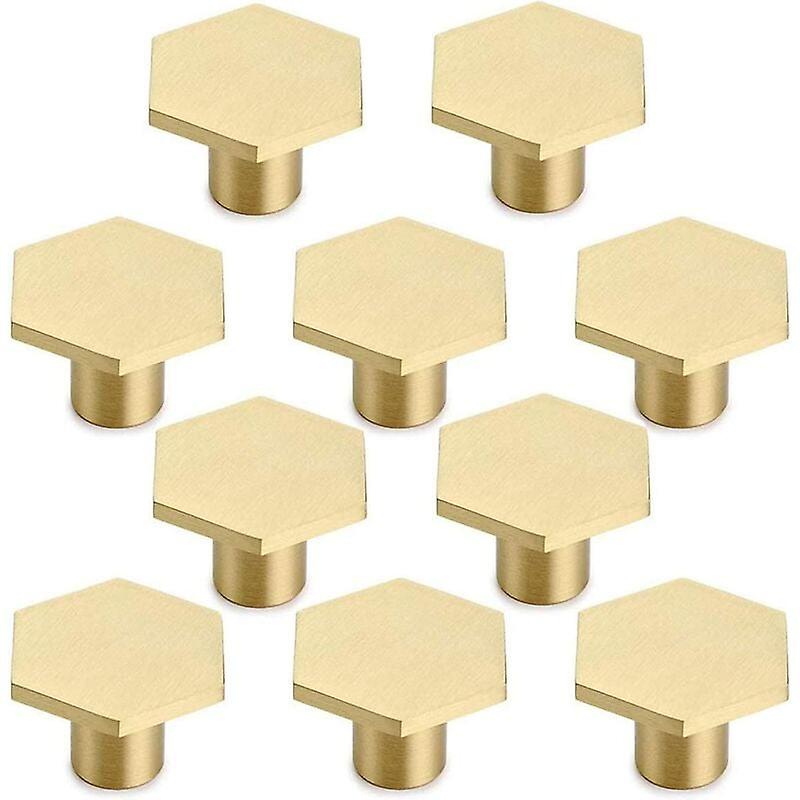 10 Pieces Solid Brass Hexagonal Knobs, Cupboard Door Handle Round Brass Knob with Screws ...