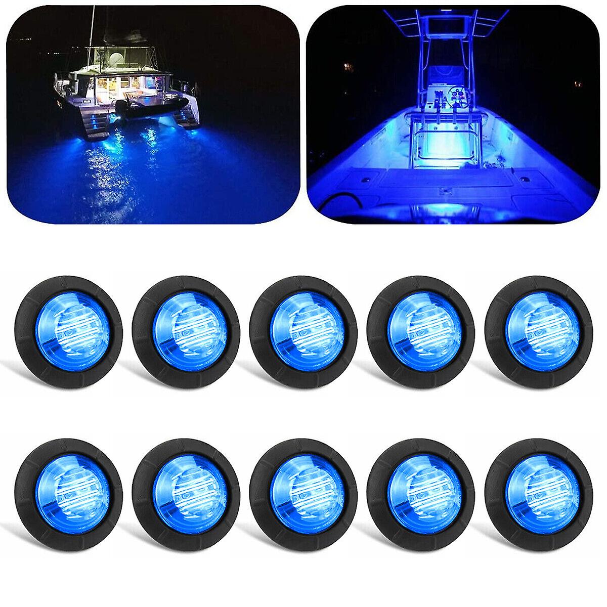 10 Pcs Blue Round Marine Boat Cabin Courtesy Lights Deck LED Walkway ...