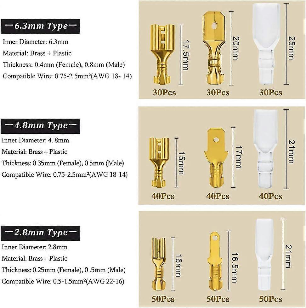 Set of 480 flat sockets, 2.8 mm 4.8 mm 6.3 mm male female flat plug ...