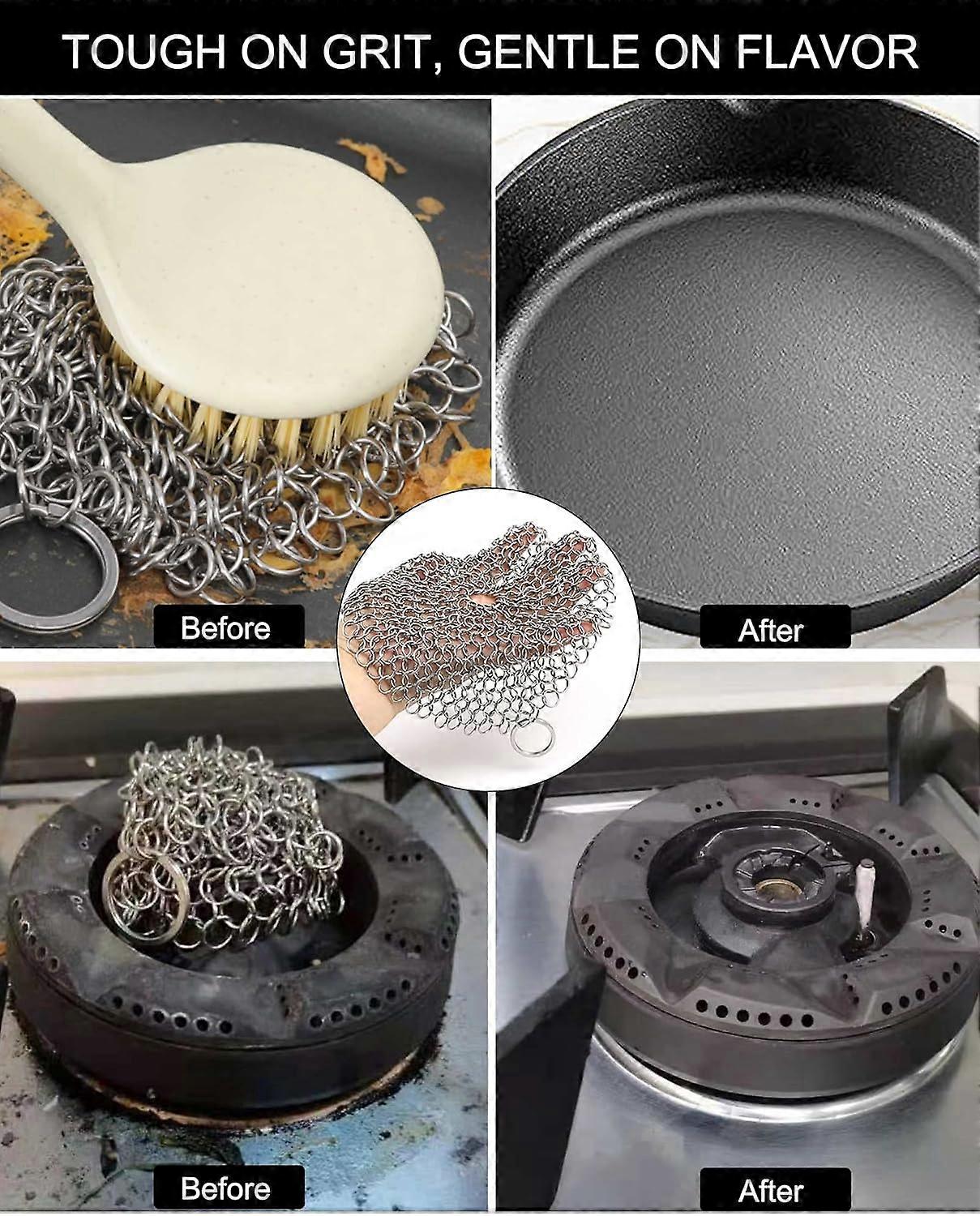 Cast Iron Cleaner, Rust Proof Steel Chain Scrubber for Cleaning Cast ...