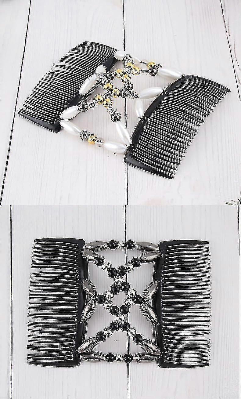 2pcs Beaded Hair Combs, Stretchy Double Hair Comb Elastic Comb Double ...