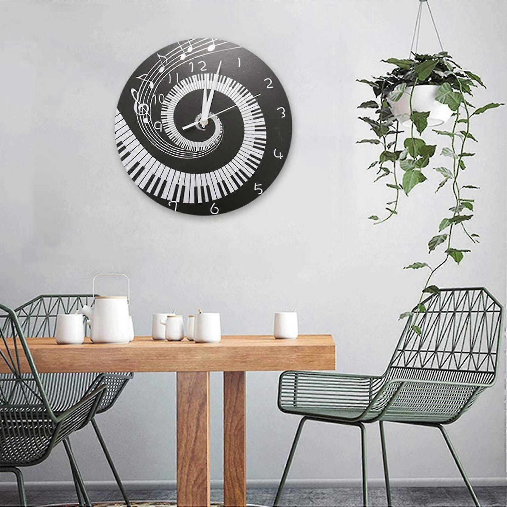 Elegant Piano Key Clock Music Notes Wave Round Modern Wall Clock ...