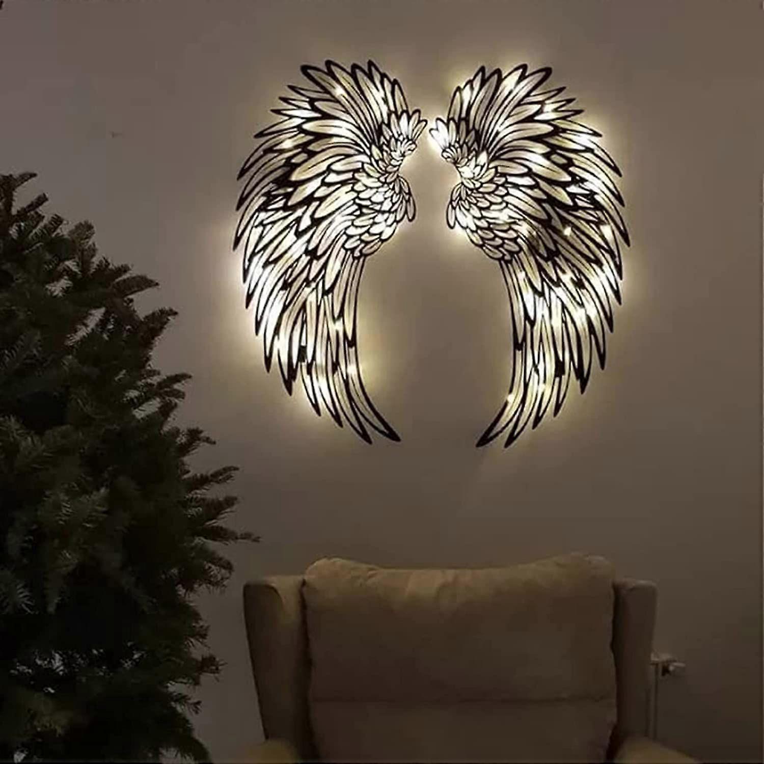 Metal Angel Wings Wall Decor, LED Angel Wings Wall Sculpture, Glowing ...