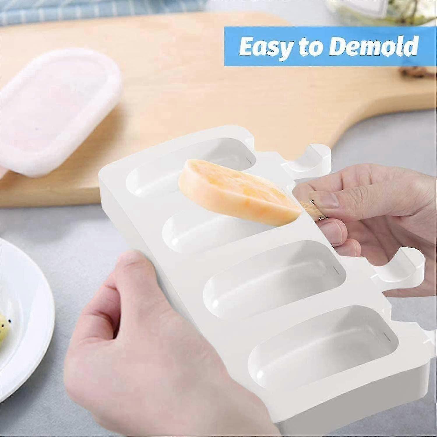 2 Pieces Silicone Ice Cream Mold, 4 Cell Pop Ice Lolly Mold Maker ...