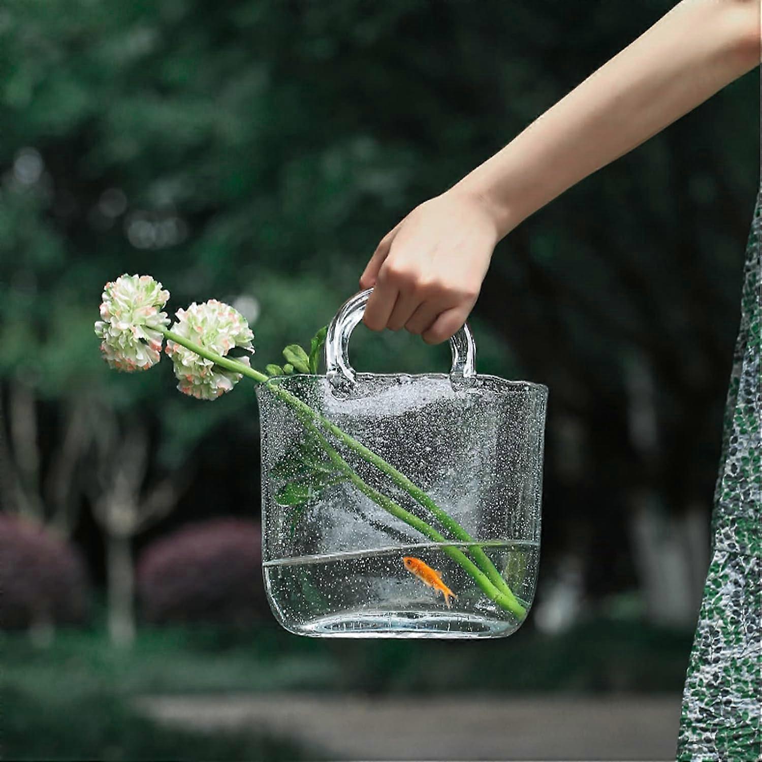 Stylish bag designed glass vase, fish bowl handbag vase, unique flower ...