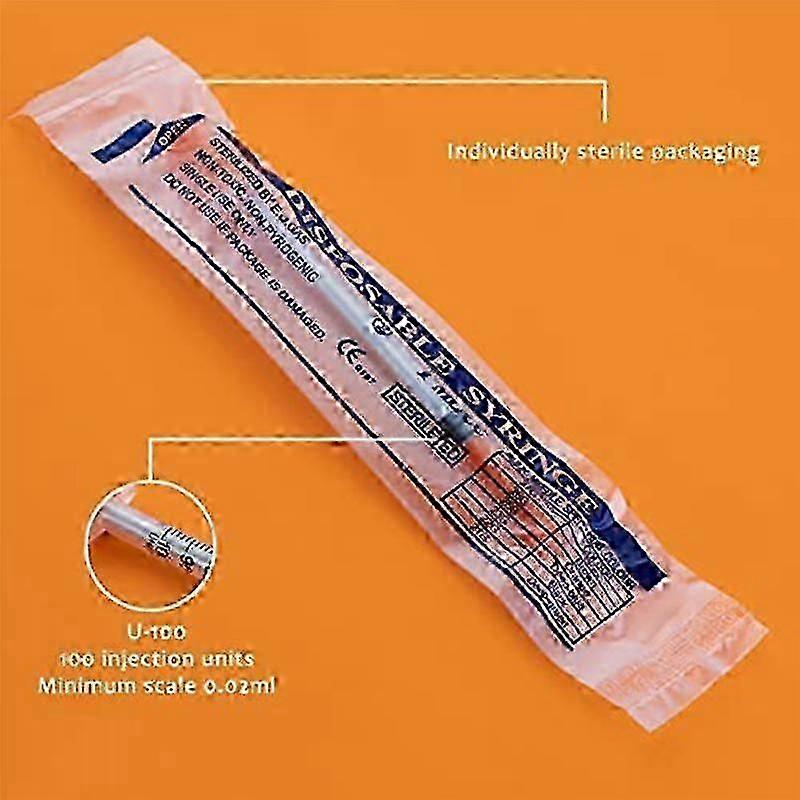 50-Pack 1ml Syringes with 30G Needles (8mm Length) - Individually ...