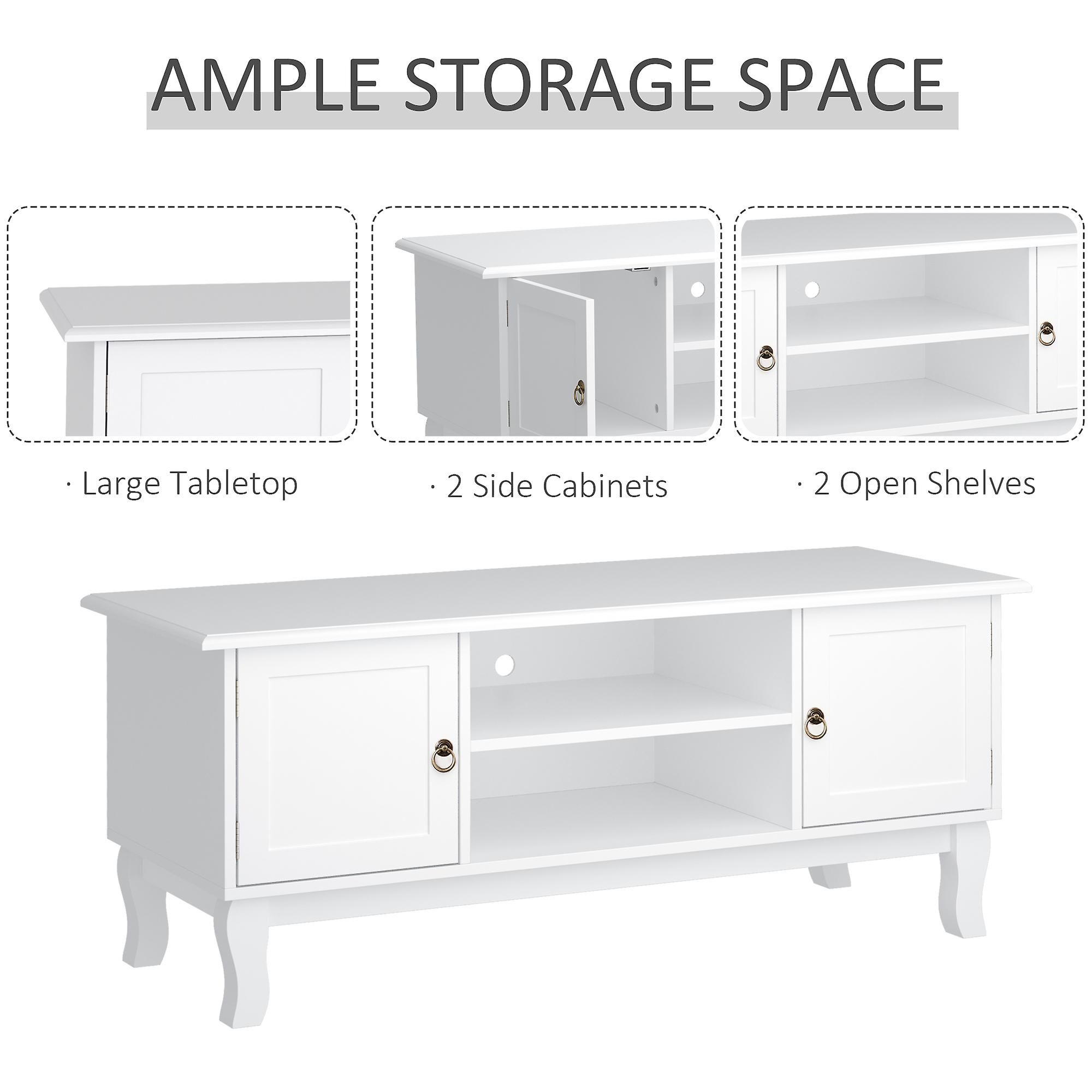 HOMCOM TV Stand Unit Corner Table Modern Eco-friendly MDF Ivory White ...