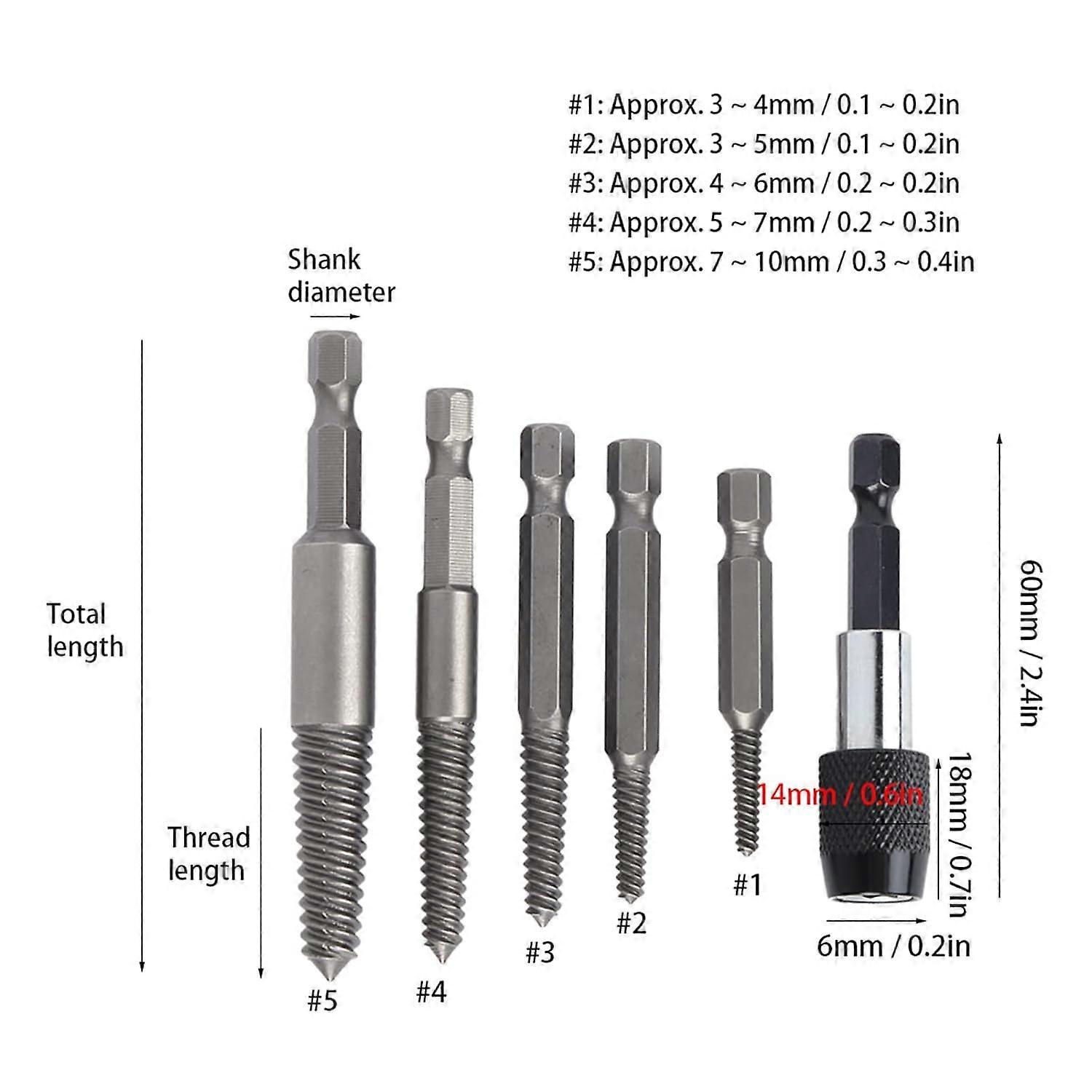 6 Pcs Screw Extractor Set, Headless Screw Remover Broken Bolt Extractor ...