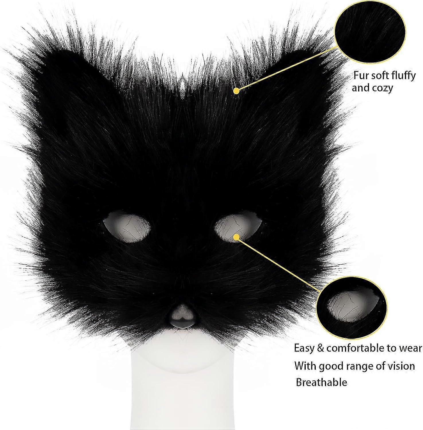 Faux Fur Fox Tail Cat Wolf Cosplay Costume Set Plush Mask Fluffy Paw ...