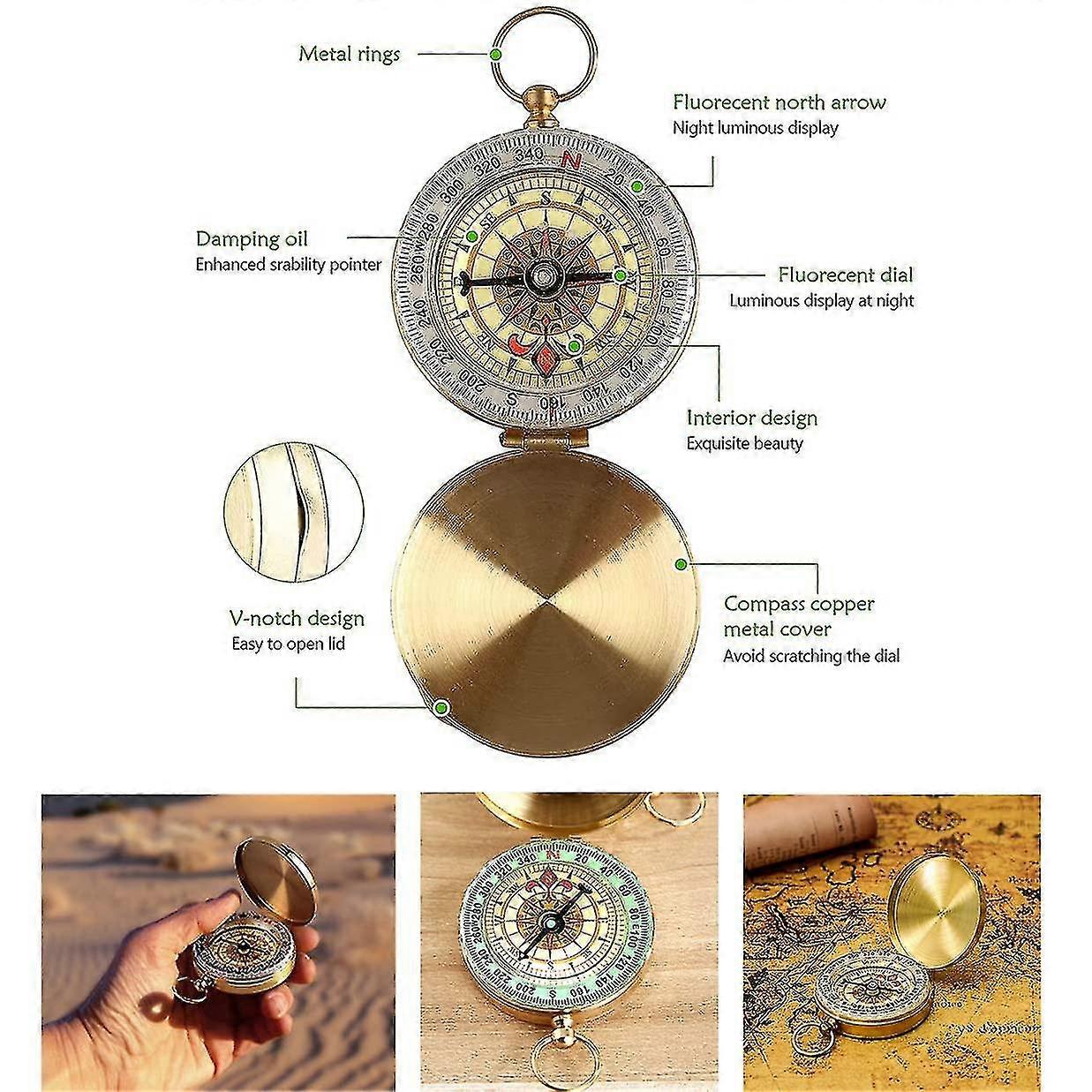 Compass For Navigation, Vintage Pocket Compass With Luminous Function ...