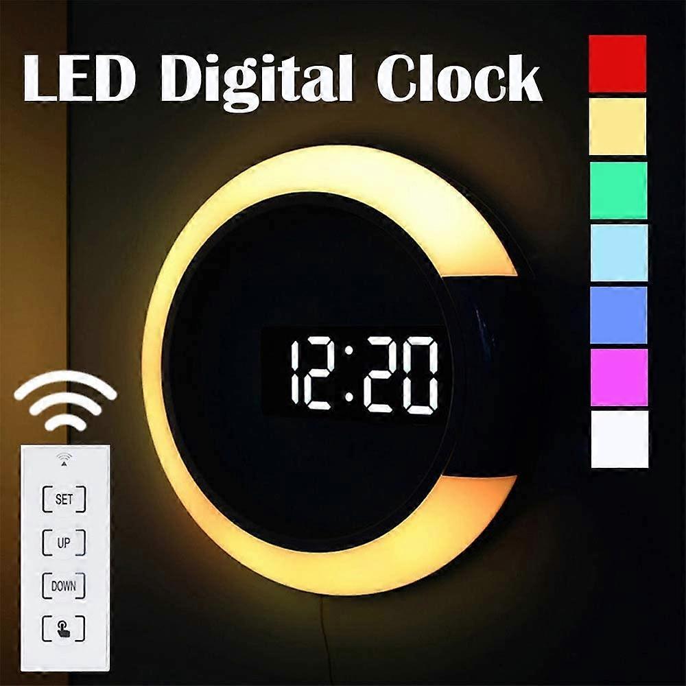 3D LED Digital Wall Clock Remote Control Timer Nightlight Alarm Clock ...