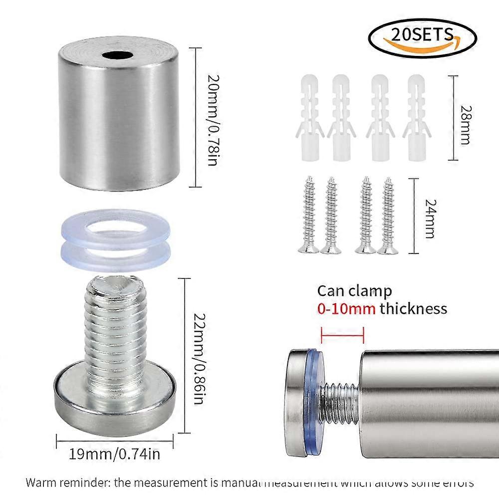 20 Pcs Glass Spacer, 19 x 25mm Spacer Screws, Stainless Steel Wall ...