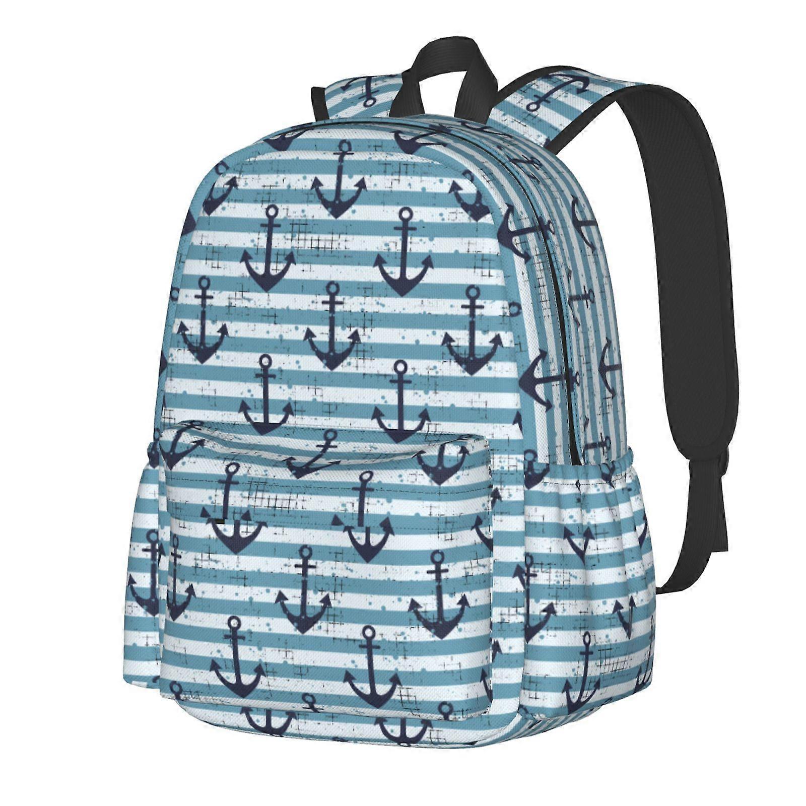 Blue Striped Boat Anchor Pattern Backpack,Large Capacity Travel ...