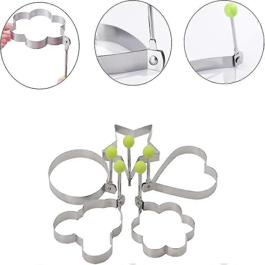 5 Shapes Non-stick Fried Egg Mold Egg Rings With Handle Stainless Steel ...