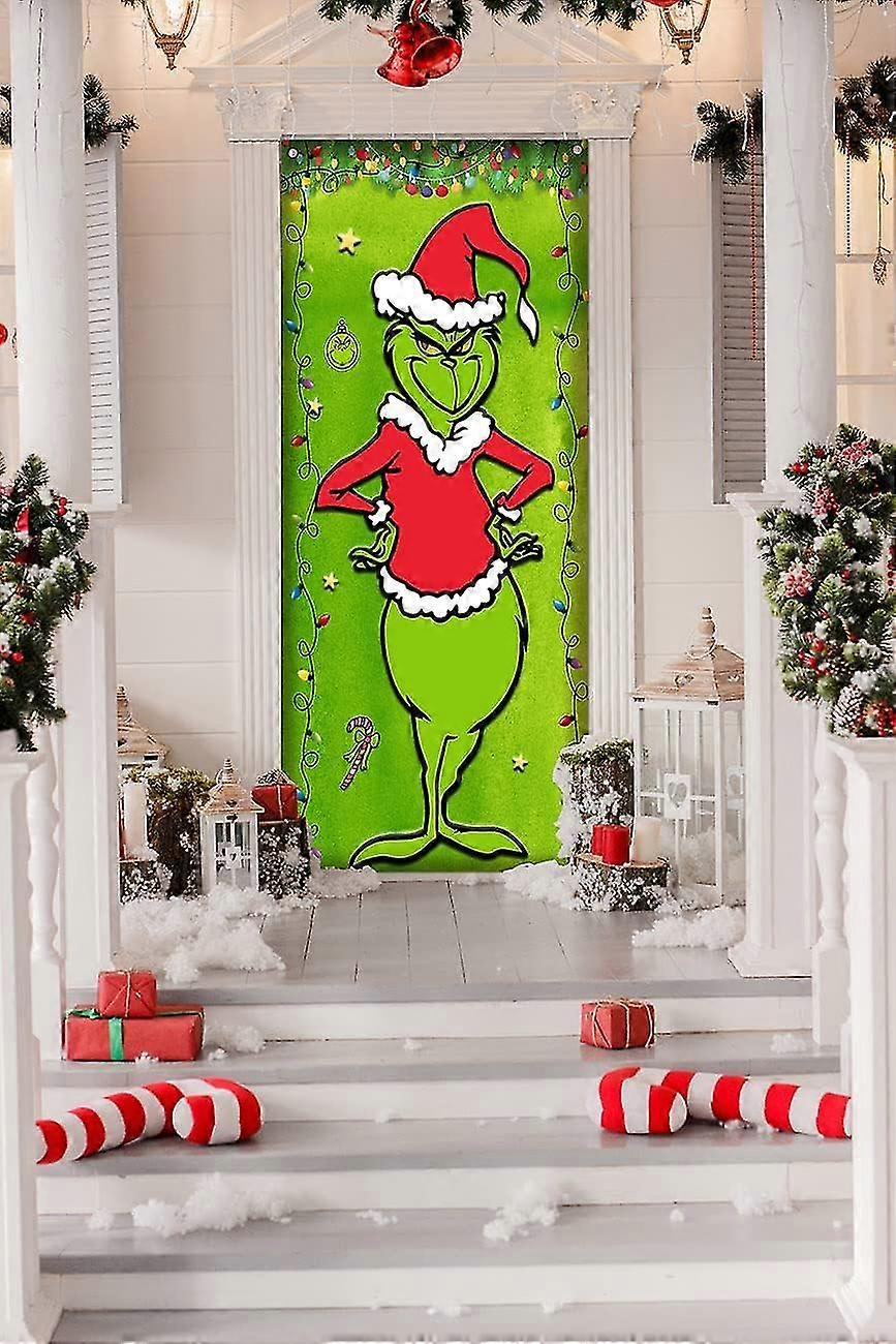 Grinch juledørdæksel dekorationer Grinch grøn baggrund glædelig jul ...