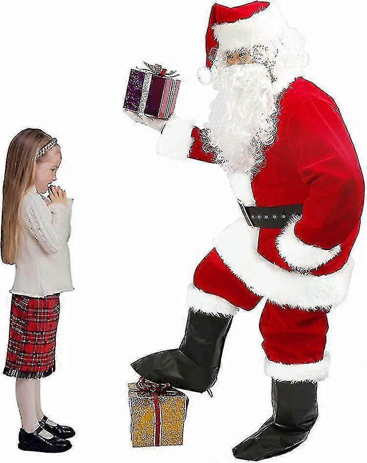 Christmas Santa Claus Costume With Beards Santa Suit Adult Men Deluxe ...